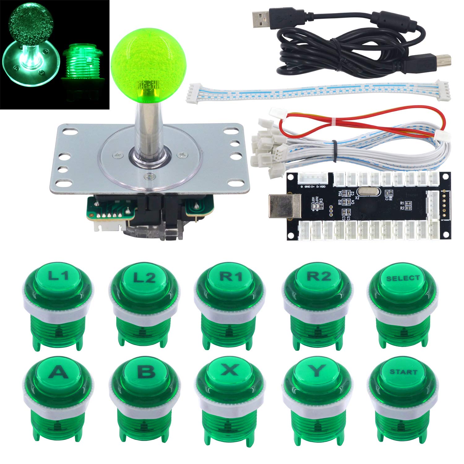 SJ@JX Arcade Game LED DIY Kit Mechanical Keyboard Switch Arcade LED Button LED Joystick Controller Zero Delay USB Encoder for PC MAME Retropie JAMMA