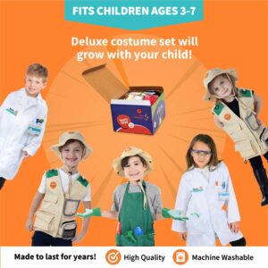 Born Toys Kids Costumes Set, 3-in-1 Dress Up & Pretend Play, Ages 3-7, Washable, Includes Scientist, Explorer, Gardening Accessories