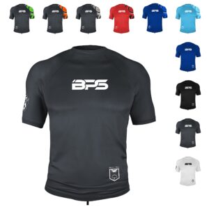 bps men's short sleeve swim shirt/rash guard with sun protection (charcoal, l)