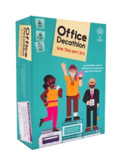 office decathlon game by gray matters games, office game for coworkers, olympic-inspired team building game for work with fun ice breaker activities