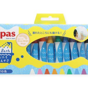 Kitpas English Label Bathtub Crayons 10 Colors with Sponge, For Kids Ages 3+, Bright Colors, Erasable with a Wet Sponge