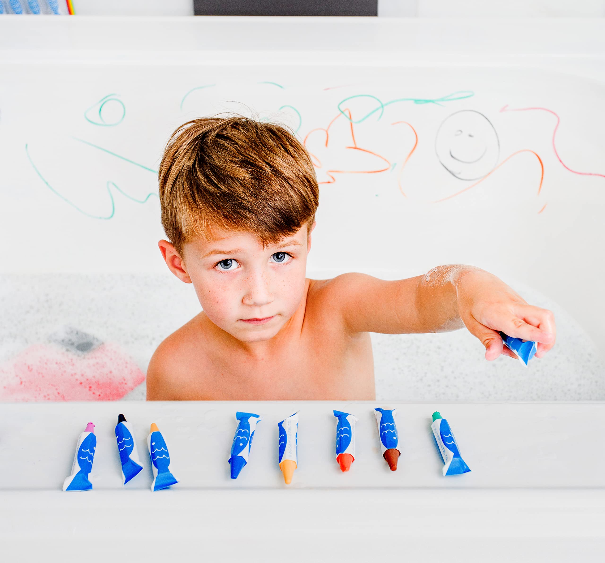 Kitpas English Label Bathtub Crayons 10 Colors with Sponge, For Kids Ages 3+, Bright Colors, Erasable with a Wet Sponge