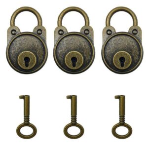 hyamass 3pcs vintage antique style mini archaize padlocks key lock with keys (bronze)