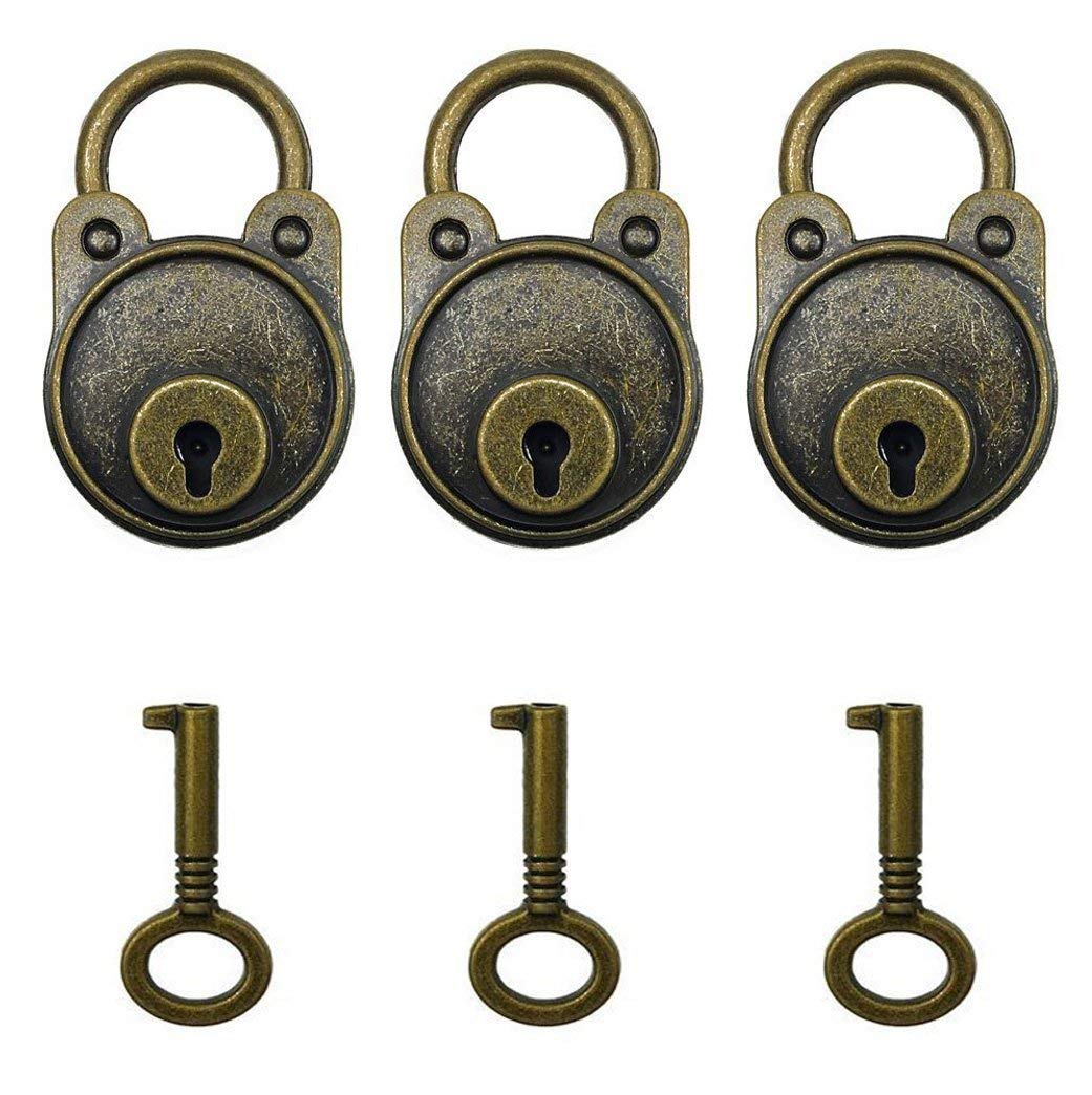 Hyamass 3pcs Vintage Antique Style Mini Archaize Padlocks Key Lock with Keys (Bronze)