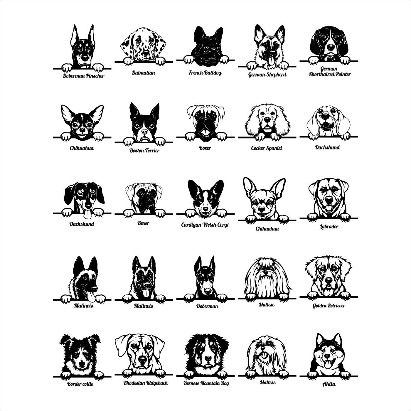 Peeking Dog Clipart-Vector Clip Art-Vinyl Cutter Plotter Images-T-Shirt Graphics CD