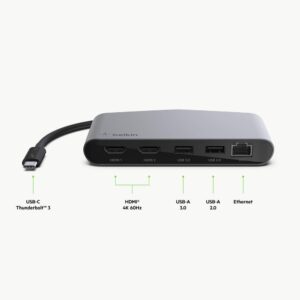 Belkin Thunderbolt 3 Dock Mini HD With Cable - Usb C Hub - Usb C Docking Station For Macos & Windows, Dual 4K @60hz, 40Gbps Transfer Speed, With Ethernet Port, BLACK