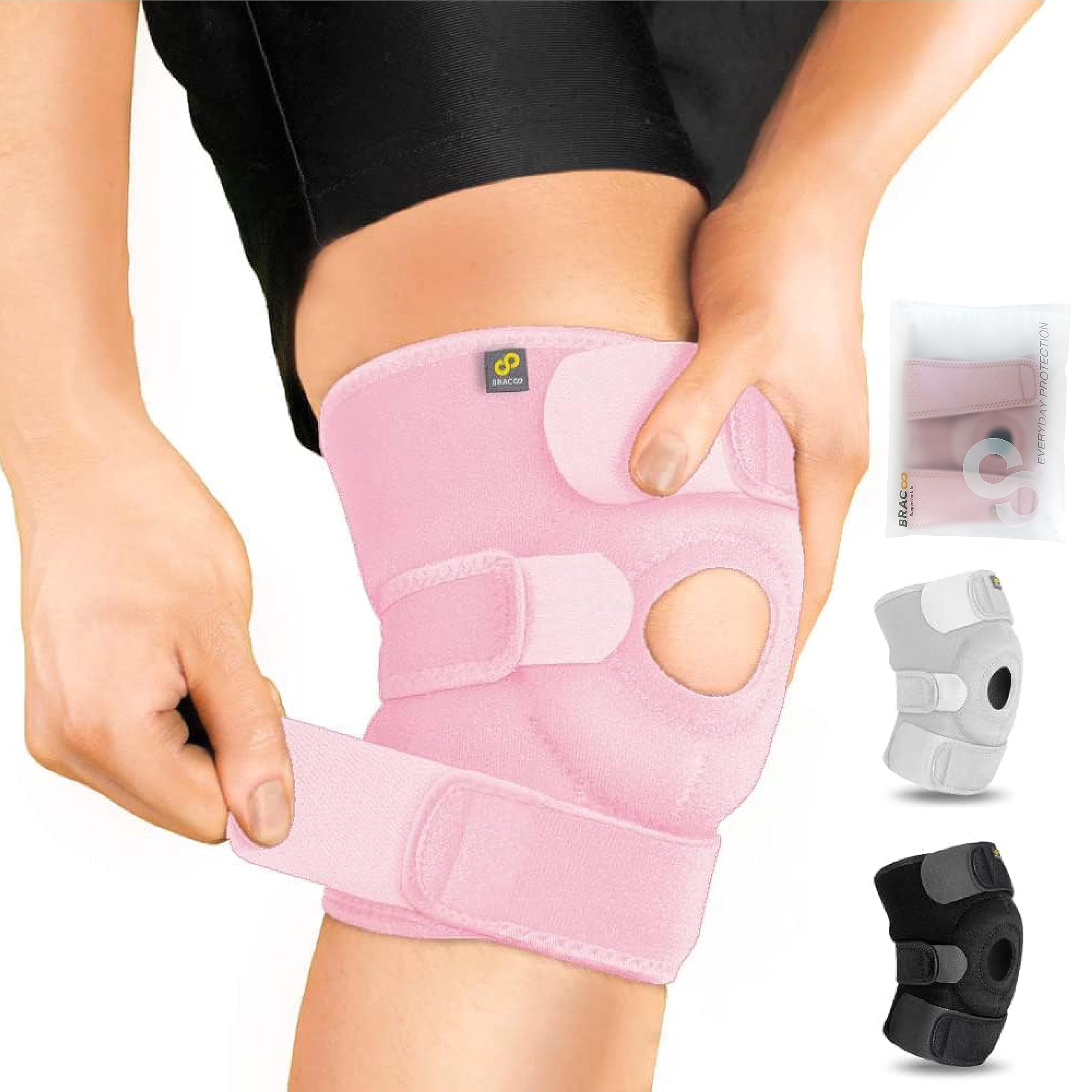 Bracoo Knee Support Brace for Men Women, Adjustable Compression Sleeve Wrap Patellar Pad Tendon - Arthritis Pain, meniscus tear, Injury Recovery, Running, Workout, KS10