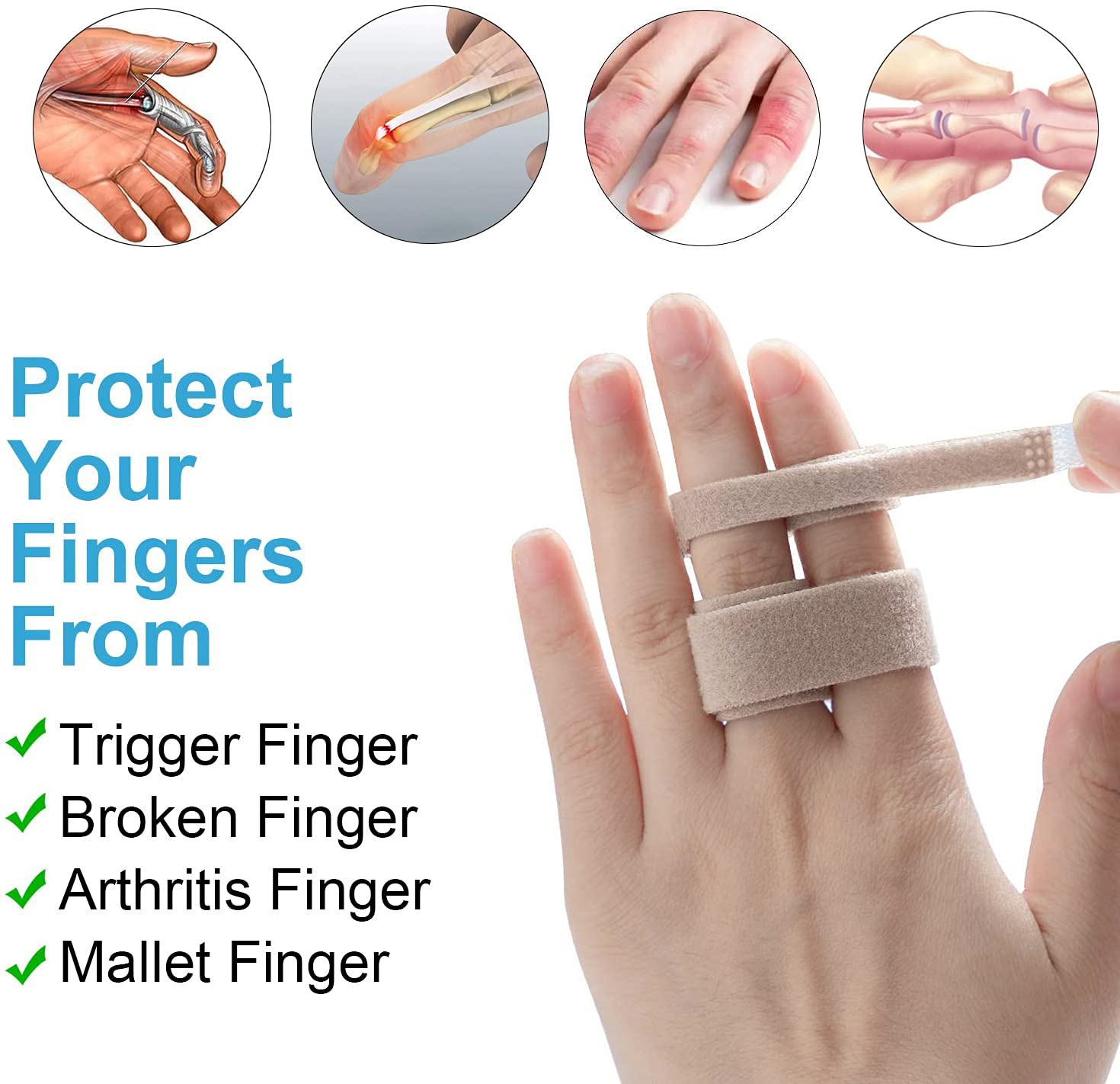 Finger Buddy Wraps, 12 PCS Finger Loops Tapes for Broken, Jammed, Swollen Finger or Dislocated Joint, Splints Brace for Pinky Ring Middle Index Trigger Finger, Toe Strap Bandage