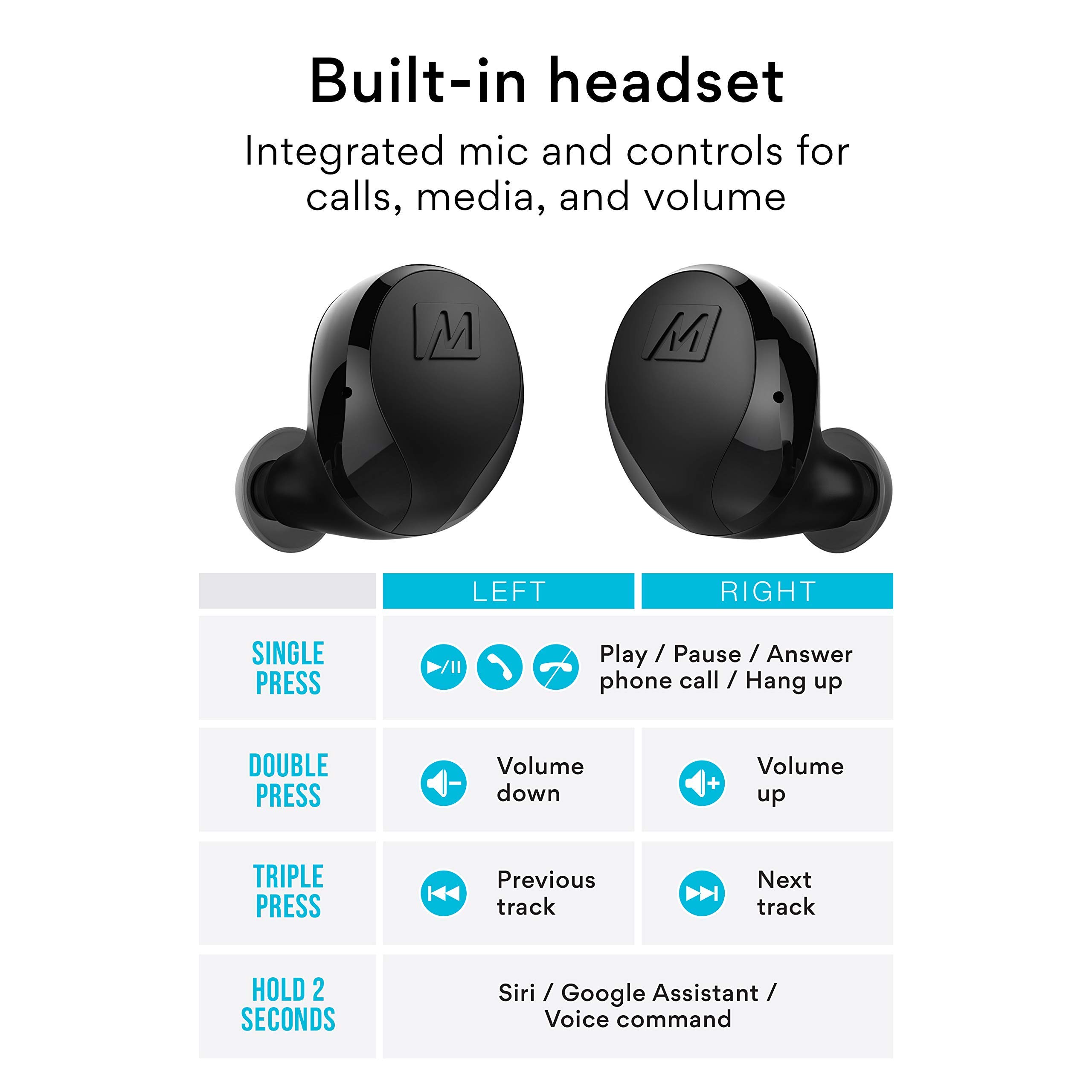 MEE audio X10 Truly Wireless in-Ear Headphones with Ergonomic Design, IPX5 Sweat Resistance, and 4.5 Hours Battery Life (23 Hours with Included Compact Charging case) (Black)