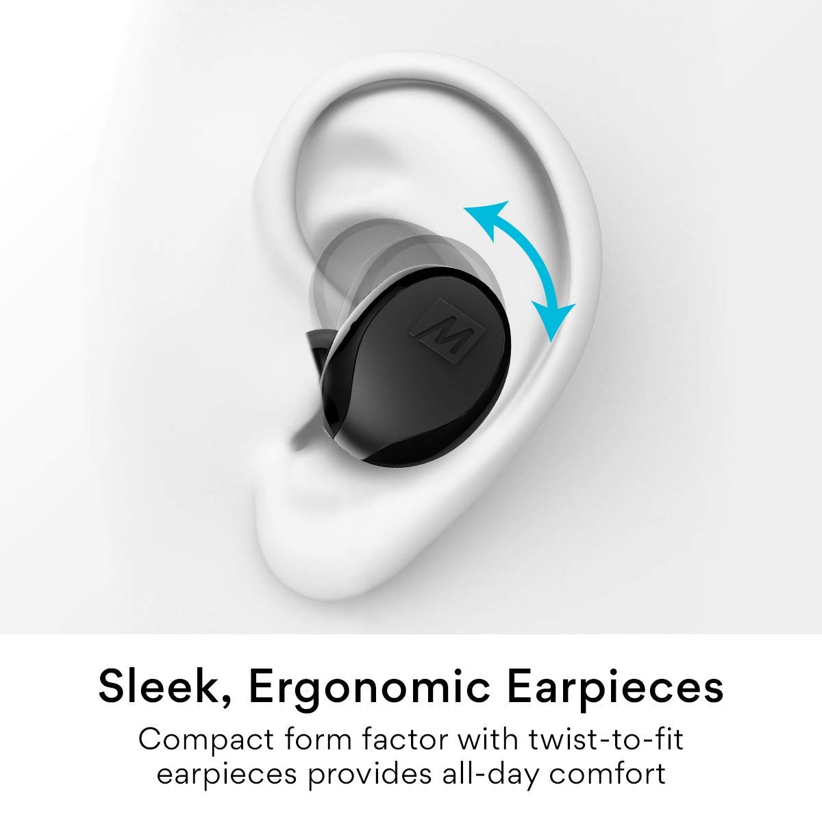 MEE audio X10 Truly Wireless in-Ear Headphones with Ergonomic Design, IPX5 Sweat Resistance, and 4.5 Hours Battery Life (23 Hours with Included Compact Charging case) (Black)