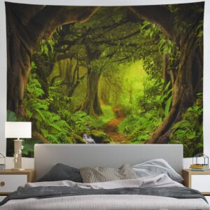 Tushelia Forest Tapestry Nature Tree Cave Tapestry Wall Hanging Misty Forest Tapestry Stream Through Rainforest Tapestry Landscape Wall Tapestry Jungle Creek Psychedelic Tapestry for Living Room