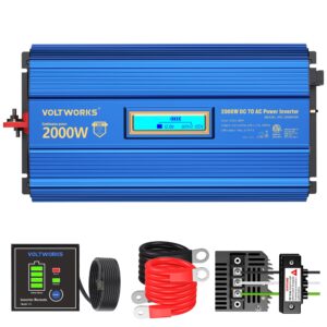 power inverter 2000w dc 12v to ac 120v etl ul458 modified sine wave inverter with lcd display remote control 2 ac outlets 1 ac hardwire terminal dual 2.4a usb ports for car rv truck boat by voltworks