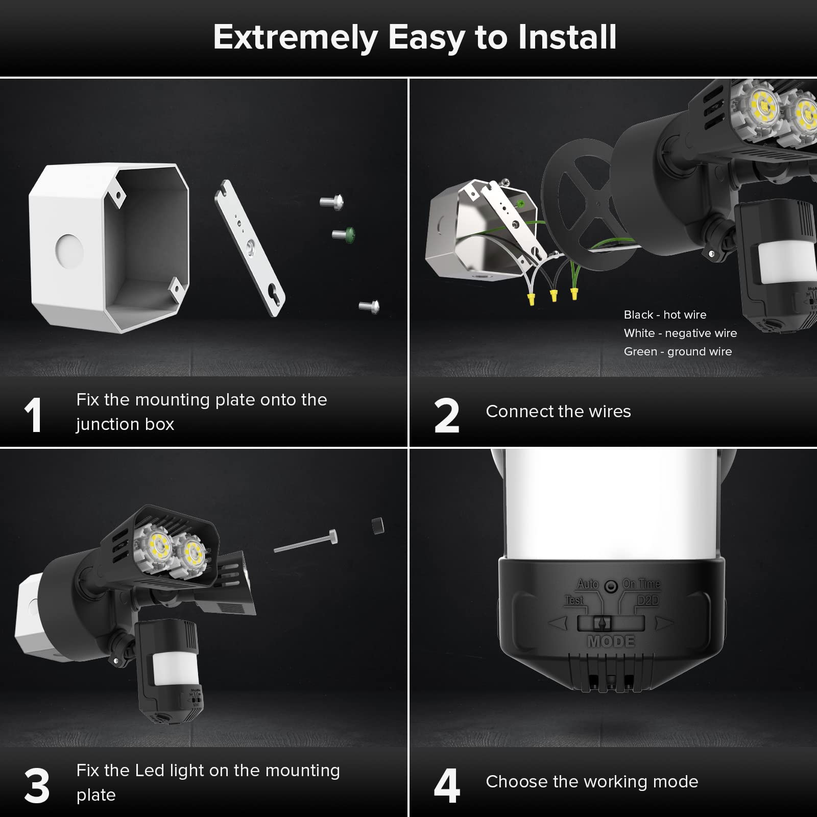 SANSI Eco Series 18W 1800LM LED Motion Sensor Outdoor Lights, Energy Saving Security Light, 200W Equiv. 5000K Dusk to Dawn Flood Light, 50,000 Hours Lifespan, IP65 Waterproof for Yard, Doorway, Black