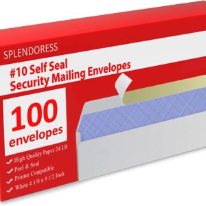 100 Mailing Envelopes, Self Seal Letter Size, Number #10 White Windowless Security Tinted Envelope, 4-1/8 x 9-1/2 Inches, Quality 24 LB