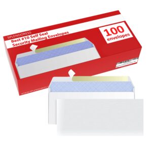 100 Mailing Envelopes, Self Seal Letter Size, Number #10 White Windowless Security Tinted Envelope, 4-1/8 x 9-1/2 Inches, Quality 24 LB