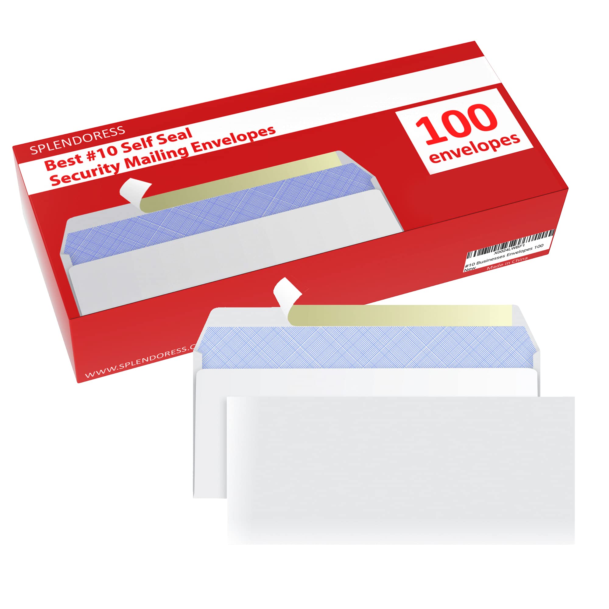 100 Mailing Envelopes, Self Seal Letter Size, Number #10 White Windowless Security Tinted Envelope, 4-1/8 x 9-1/2 Inches, Quality 24 LB