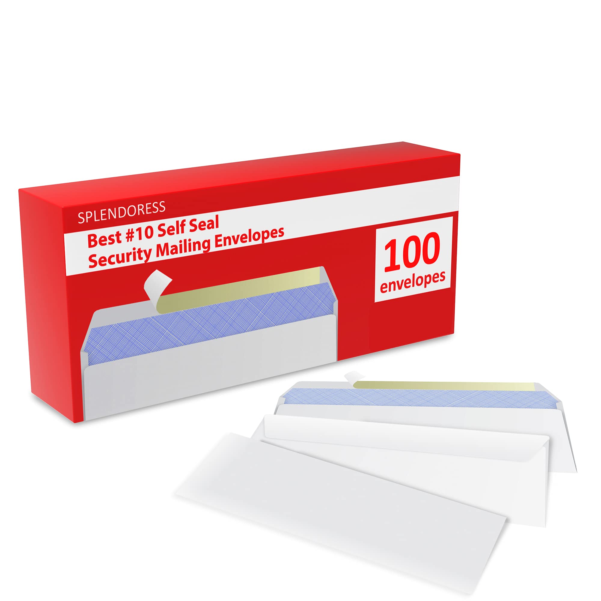 100 Mailing Envelopes, Self Seal Letter Size, Number #10 White Windowless Security Tinted Envelope, 4-1/8 x 9-1/2 Inches, Quality 24 LB