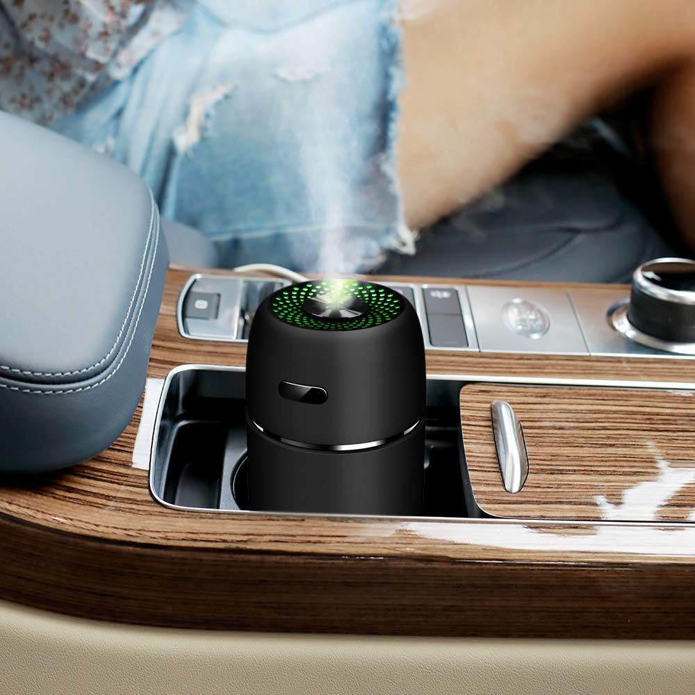 Lion Palace Car Mini USB Humidifie,200ml Capacity,Led Running Lamp,Used for Car Office Room living Room Facial hydration Aromatherapy gift etc. (Black-1)