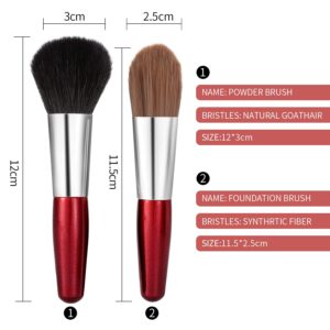 Protable Mini Makeup Brushes Set with Travel Case,5PCS Cosmetic Brushes Kit(Natural and Synthetic Hair)-Includes Foundation-Contouring-Blending-Blush And Eyeshadow Brushes(Travel Size) Red