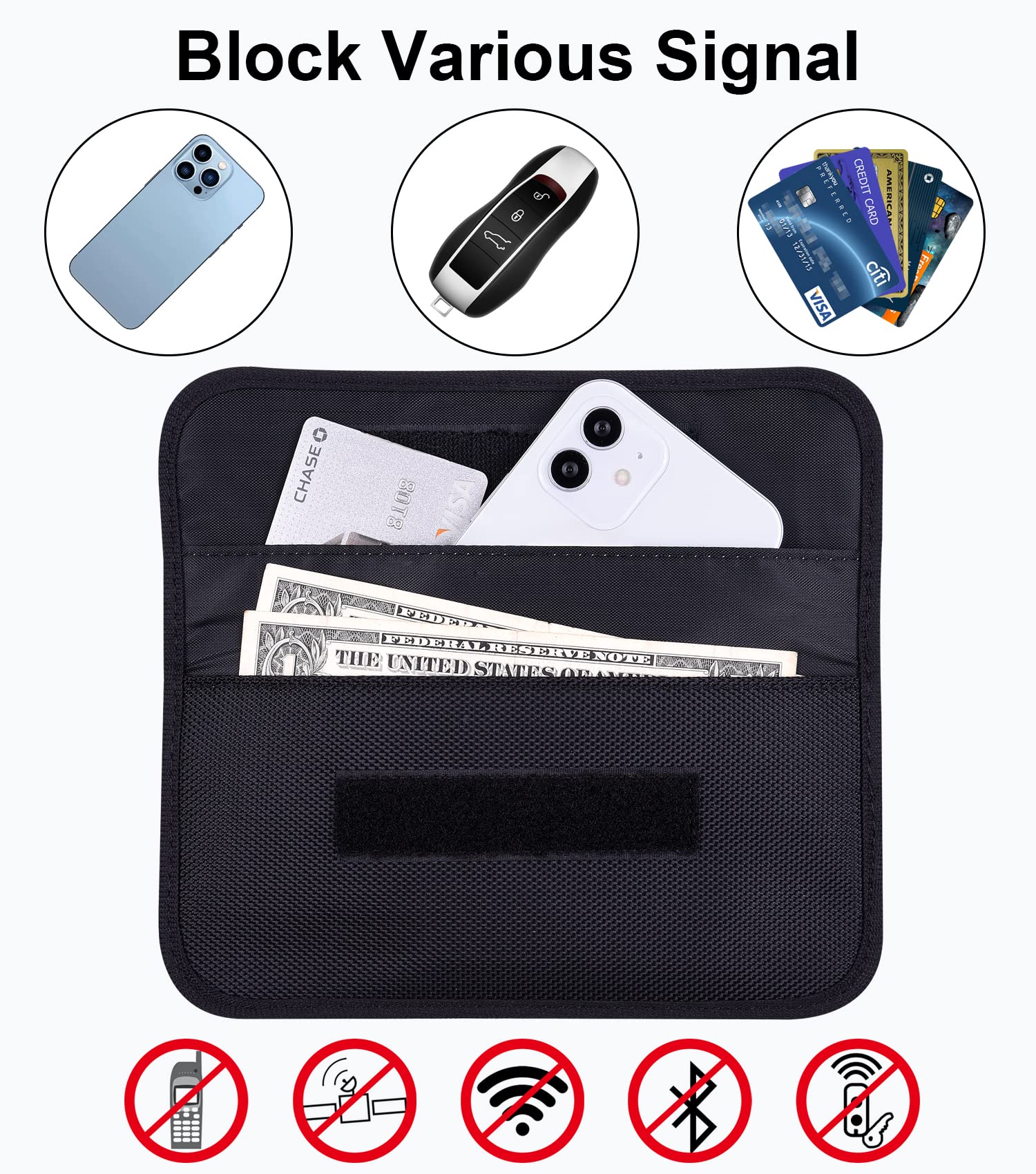 Wisdompro Faraday Bag, 2 Pack RFID Signal Blocking Bag Shielding Cage Pouch Wallet Case for Cell Phone Privacy Protection and Car Key FOB, Anti-Spying Pouch, Anti-Tracking Case Blocker - Black