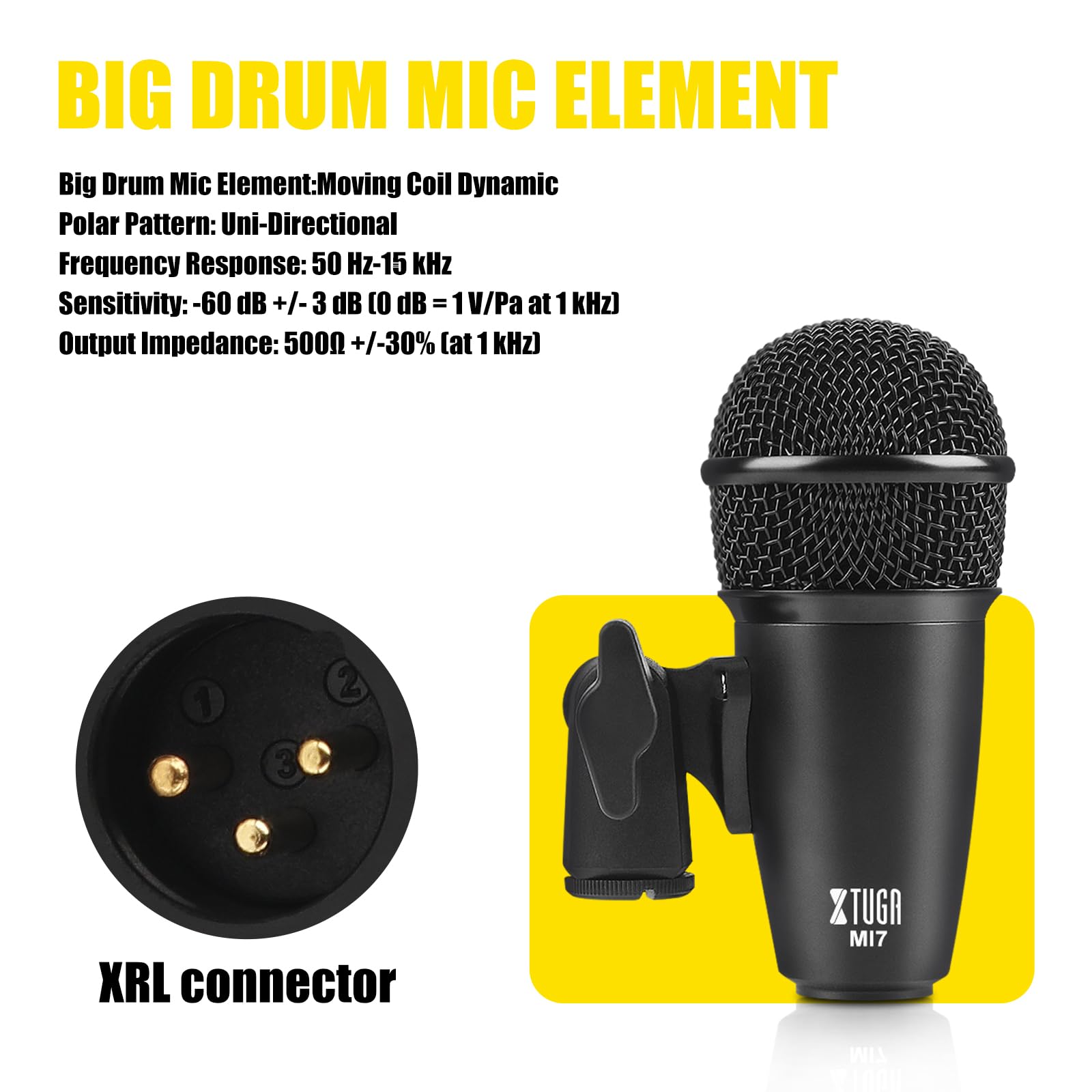 XTUGA New MI7 7-Piece Wired Dynamic Drum Mic Kit Whole Metal- Kick Bass Microphone Set Use for Drums Vocal Other Instrument Complete with Thread Clip Inserts Mics Holder