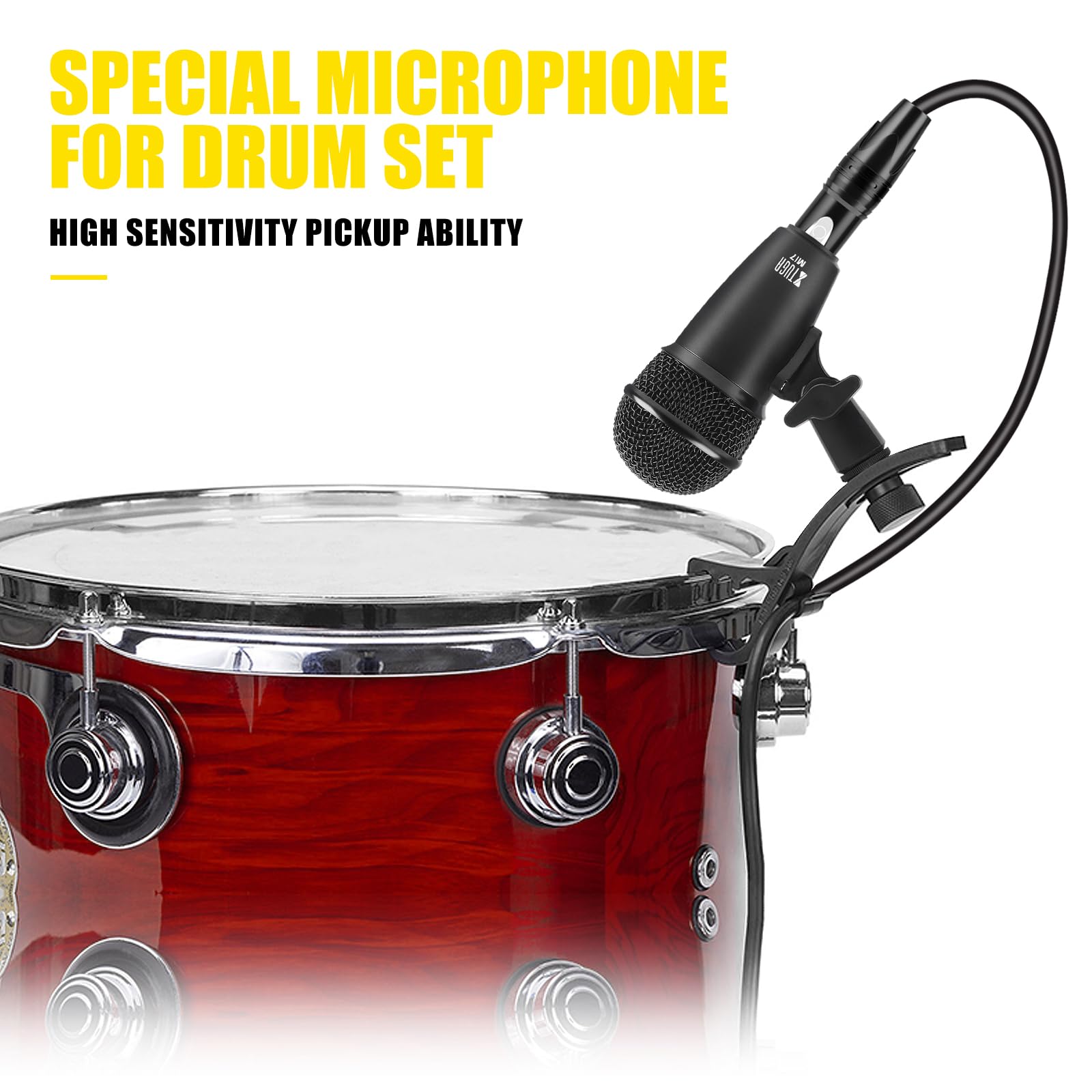 XTUGA New MI7 7-Piece Wired Dynamic Drum Mic Kit Whole Metal- Kick Bass Microphone Set Use for Drums Vocal Other Instrument Complete with Thread Clip Inserts Mics Holder