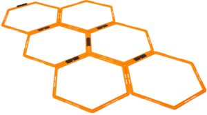 max4out hex agility rings set of 6 rings for speed & agility footwork training, hexagon ladder with fitness equipment sport workout home gym, kids and adults (orange)