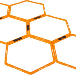 Max4out Hex Agility Rings Set of 6 Rings for Speed & Agility Footwork Training, Hexagon Ladder with Fitness Equipment Sport Workout Home Gym, Kids and Adults (Orange)