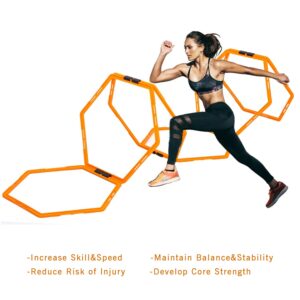 Max4out Hex Agility Rings Set of 6 Rings for Speed & Agility Footwork Training, Hexagon Ladder with Fitness Equipment Sport Workout Home Gym, Kids and Adults (Orange)