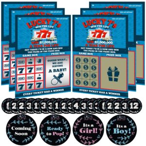 back & bump comfort pregnancy announcement scratch off cards for baby announcement - 6 pregnancy scratch offs included - comes with pregnancy stickers