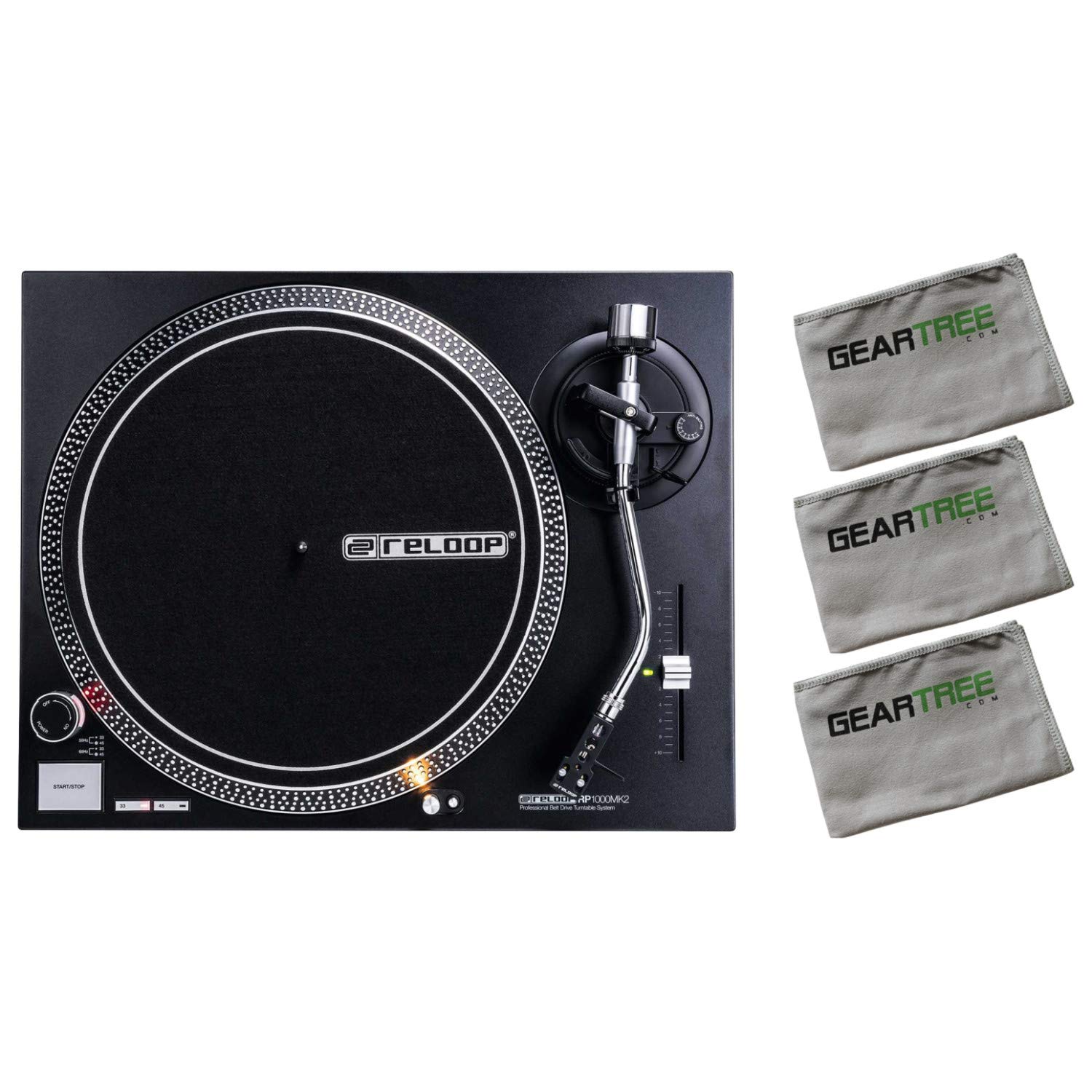 Reloop RP-1000-MK2 Belt Drive Turntable w/Polish Cloth 3 Pack