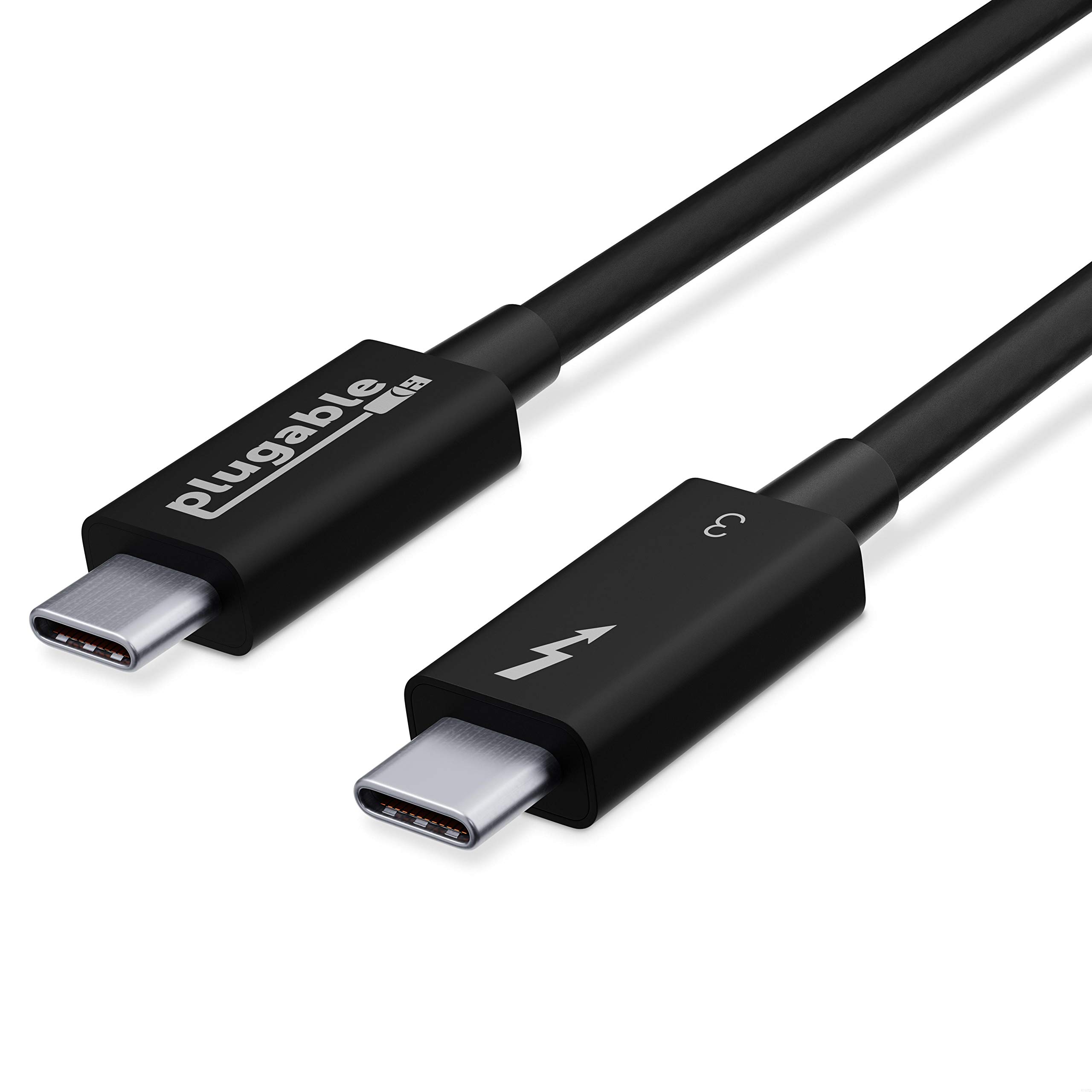 Plugable Thunderbolt 3 Cable 40Gbps Supports 100W (20V, 5A) Charging, 2.6ft / 80cm Thunderbolt-Certified USB C Compatible - Driverless