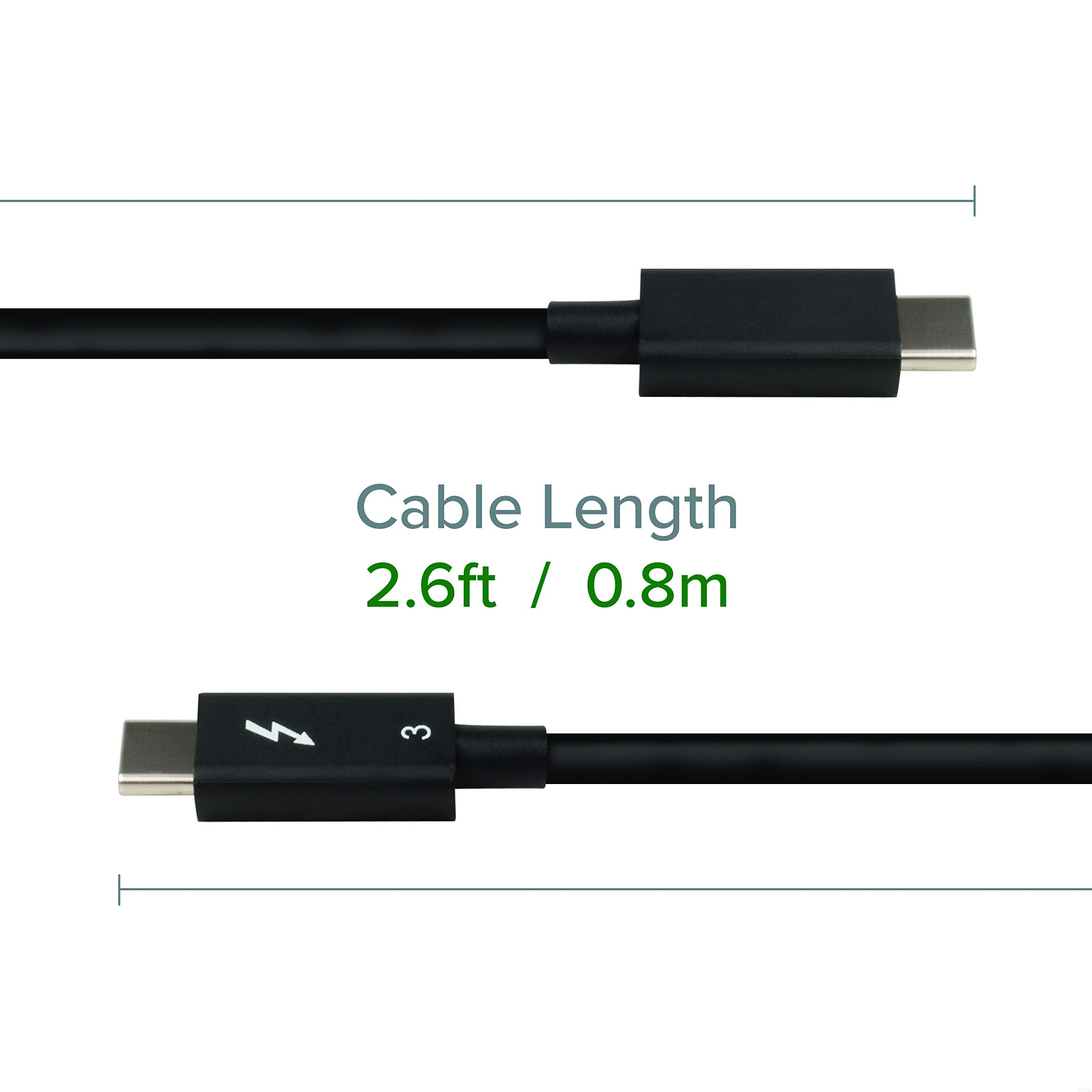 Plugable Thunderbolt 3 Cable 40Gbps Supports 100W (20V, 5A) Charging, 2.6ft / 80cm Thunderbolt-Certified USB C Compatible - Driverless