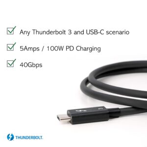 Plugable Thunderbolt 3 Cable 40Gbps Supports 100W (20V, 5A) Charging, 2.6ft / 80cm Thunderbolt-Certified USB C Compatible - Driverless