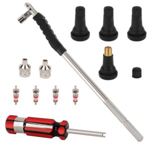 hromee tire valve stem tool puller and installer kit, 4pcs tr413 tubeless snap-in valve stem with valve stem cores, single head valve core remover and slotted-head valve cap