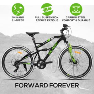 Hiland 26 Inch Mens Mountain Bike,Full-Suspension 21 Speeds Drivetrain with Disc-Brake MTB Bicycle, Bike for Men Women