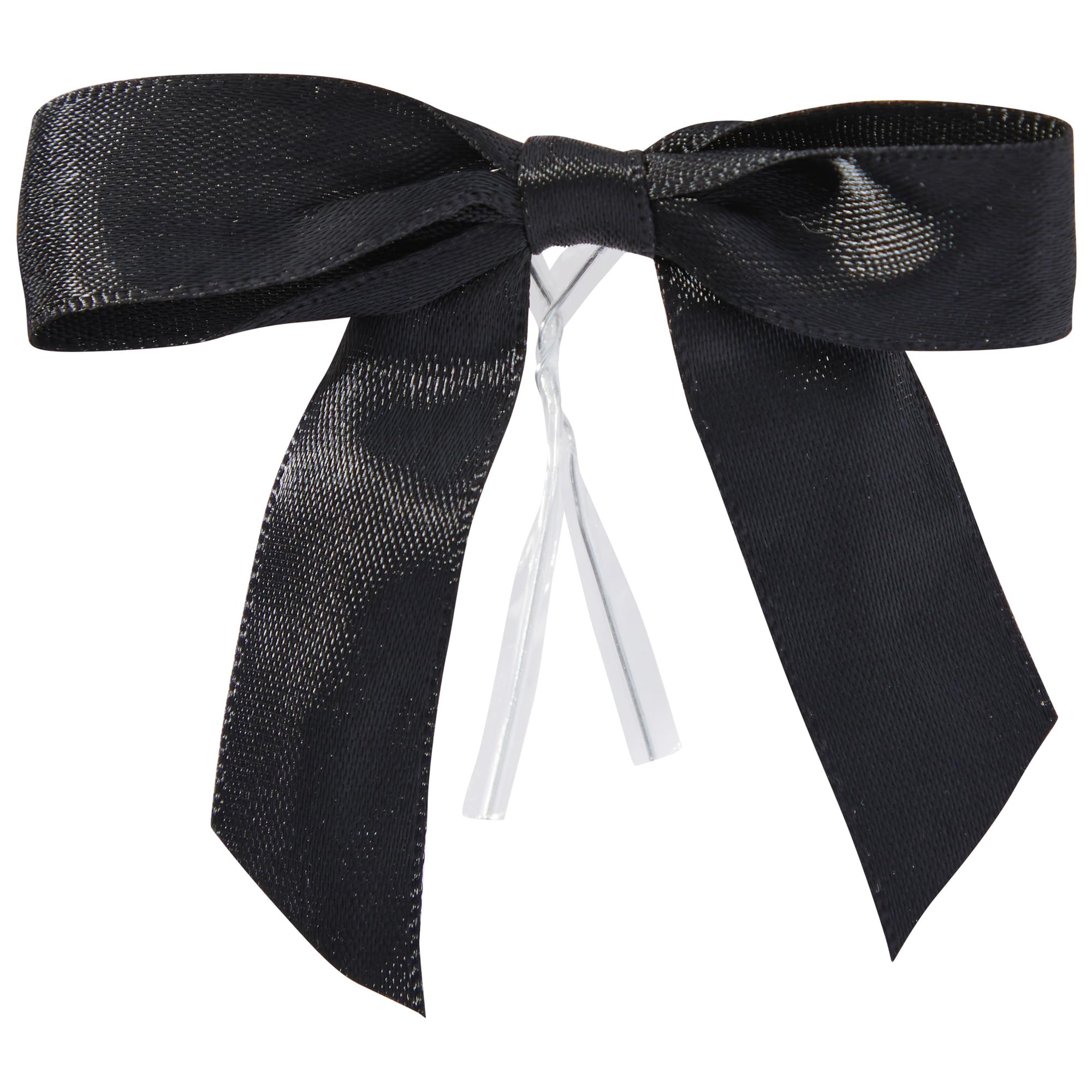 Juvale 100-Pack Twist Tie Bows for Crafts, Pre-Tied Satin Ribbon for Gift Wrap Bags, Party Favors, Baked Goods, Cookies, Mini Bowties for Hair Decorations (2.5x3 in, Black)