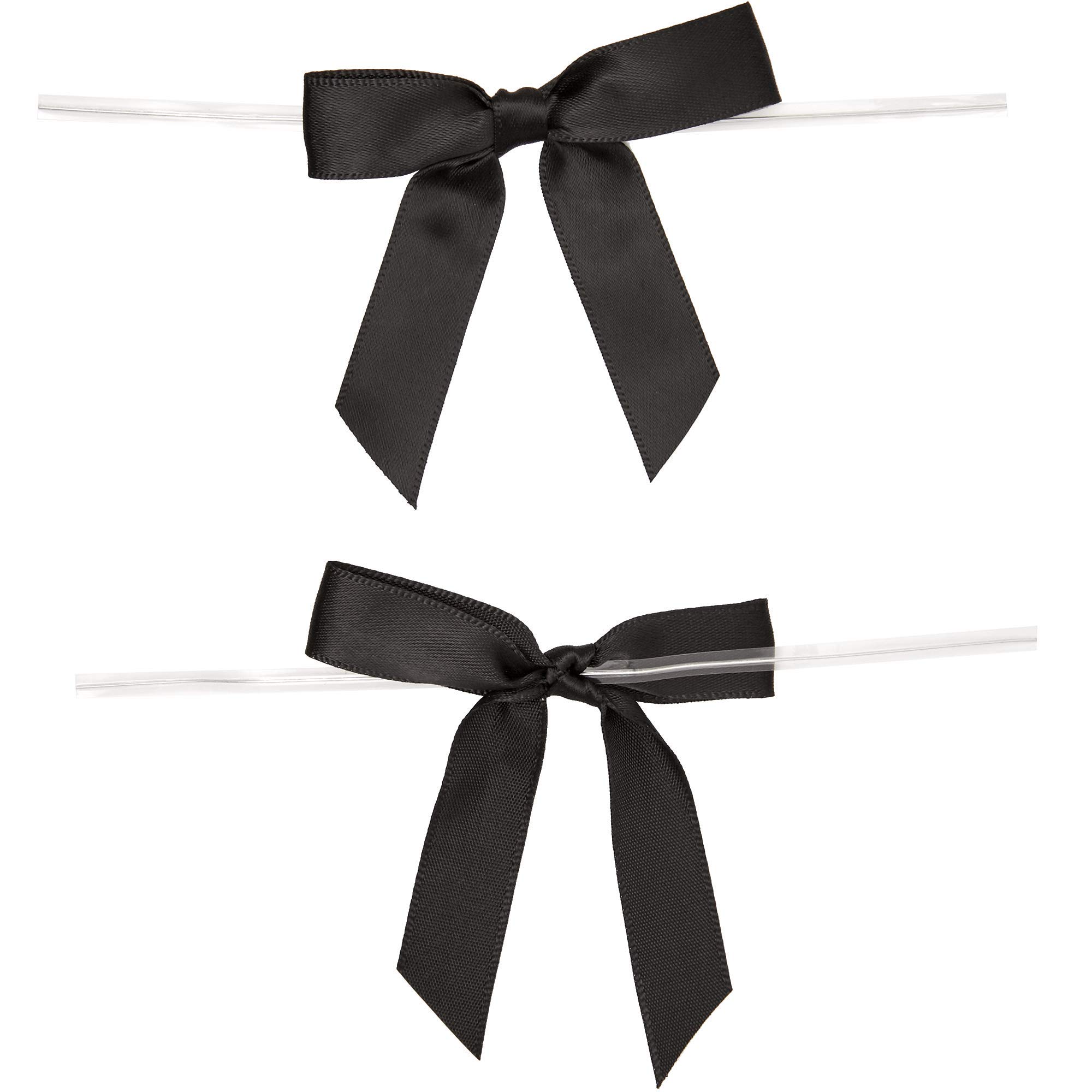 Juvale 100-Pack Twist Tie Bows for Crafts, Pre-Tied Satin Ribbon for Gift Wrap Bags, Party Favors, Baked Goods, Cookies, Mini Bowties for Hair Decorations (2.5x3 in, Black)