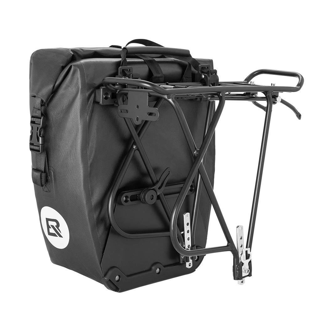 ROCKBROS Bike Pannier Waterproof 27L Large Capacity Bike Bag Rear Rack Waterproof for Grocery Touring Cycling Black*2