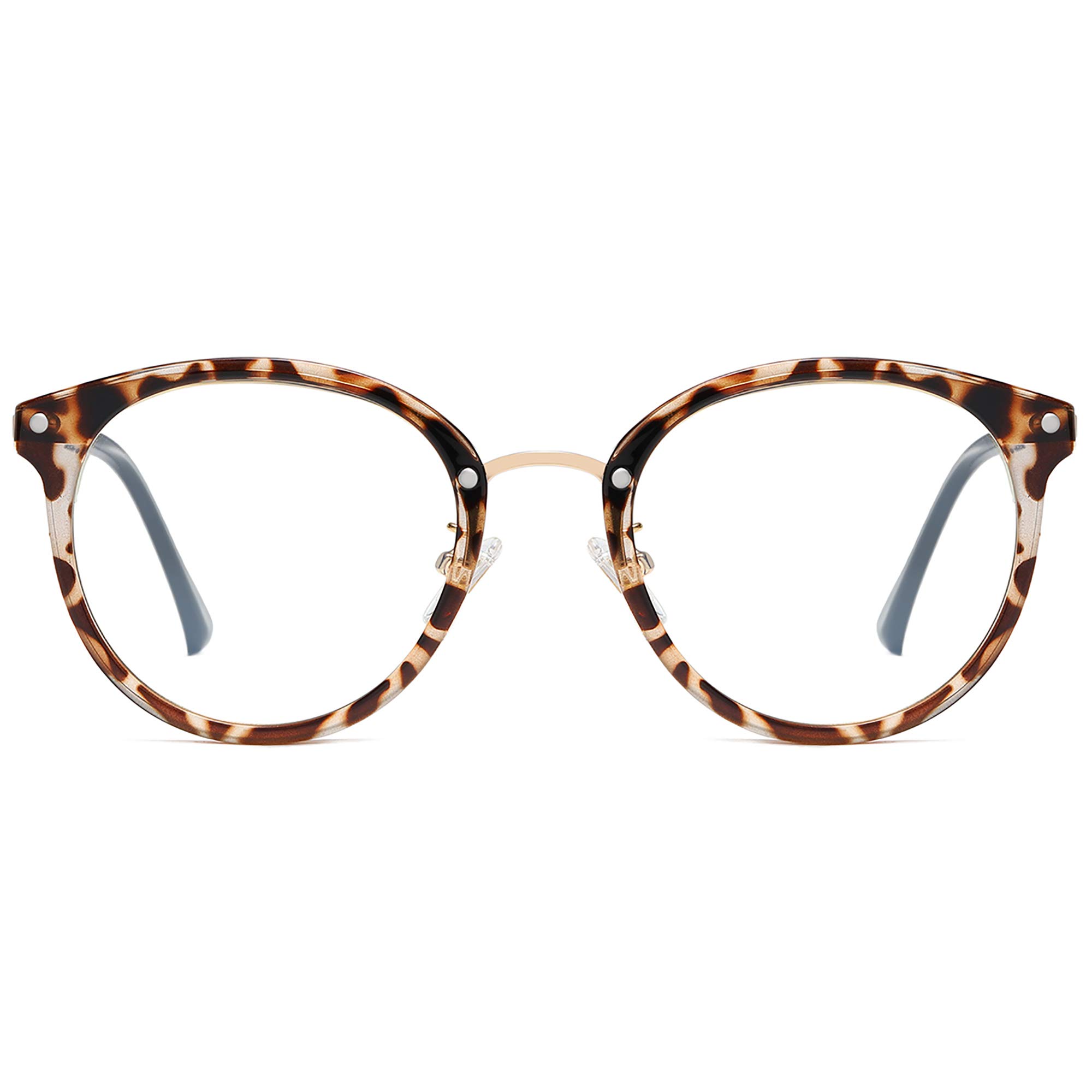 SOJOS Retro Round TR90 Blue Light Reading Glasses Womens Mens Readers Computer Glasses Eyewear Frame SJ9001, Bright Leopard Frame 0.00 x