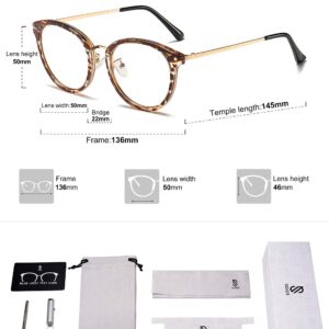 SOJOS Retro Round TR90 Blue Light Reading Glasses Womens Mens Readers Computer Glasses Eyewear Frame SJ9001, Bright Leopard Frame 0.00 x