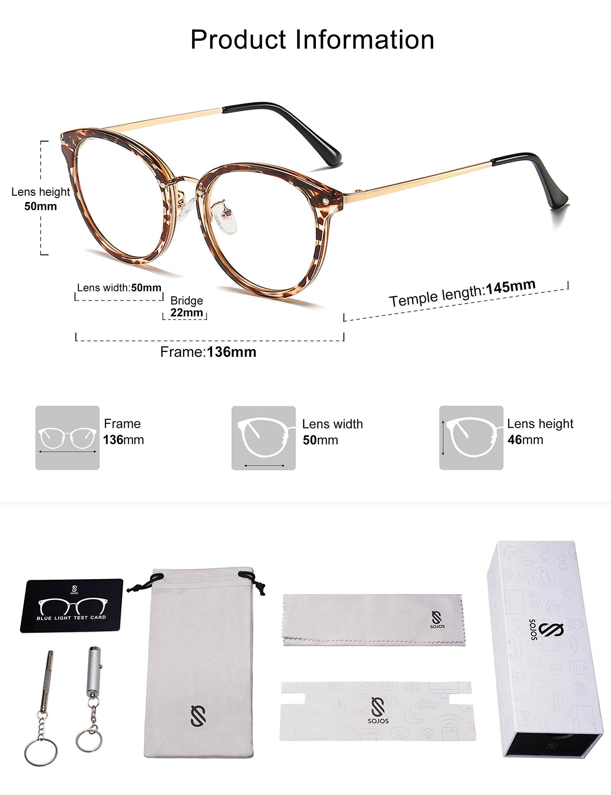 SOJOS Retro Round TR90 Blue Light Reading Glasses Womens Mens Readers Computer Glasses Eyewear Frame SJ9001, Bright Leopard Frame 0.00 x