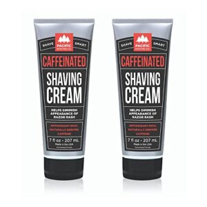 pacific shaving company caffeinated shaving cream - caffeine, shea butter + spearmint antioxidant shaving cream - clean formula for a hydrating, redness reducing + irritation-free shave (7 oz, 2 pack)