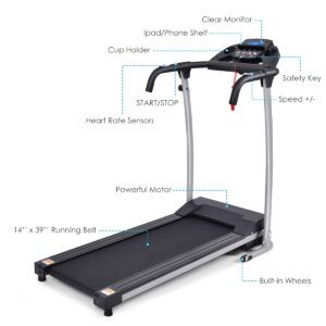 Goplus 800W Folding Treadmill Electric Motorized Power Fitness Running Machine with LED Display and Mobile Phone Holder Perfect for Home Use