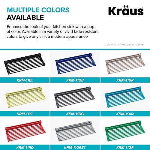 Kraus KRM-11DG Multipurpose Over Sink Roll-Up Dish Drying Rack, Dark Grey