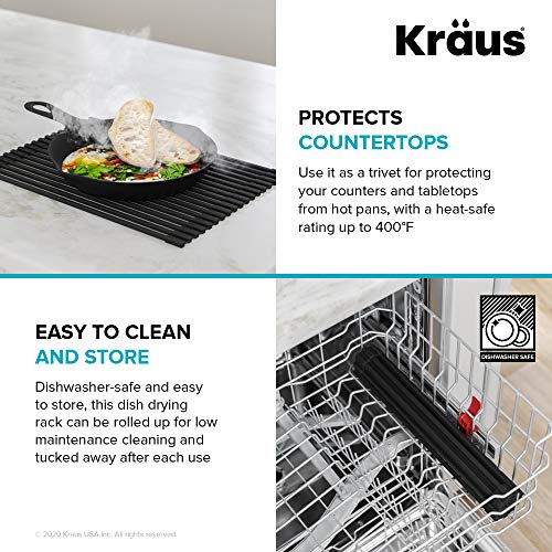 Kraus KRM-11DG Multipurpose Over Sink Roll-Up Dish Drying Rack, Dark Grey