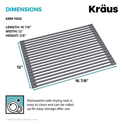 Kraus KRM-11DG Multipurpose Over Sink Roll-Up Dish Drying Rack, Dark Grey