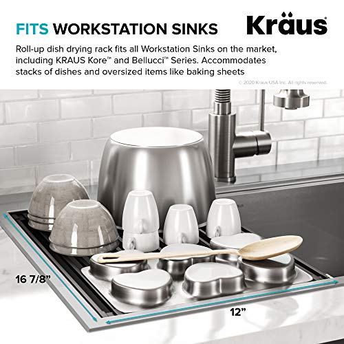 Kraus KRM-11DG Multipurpose Over Sink Roll-Up Dish Drying Rack, Dark Grey