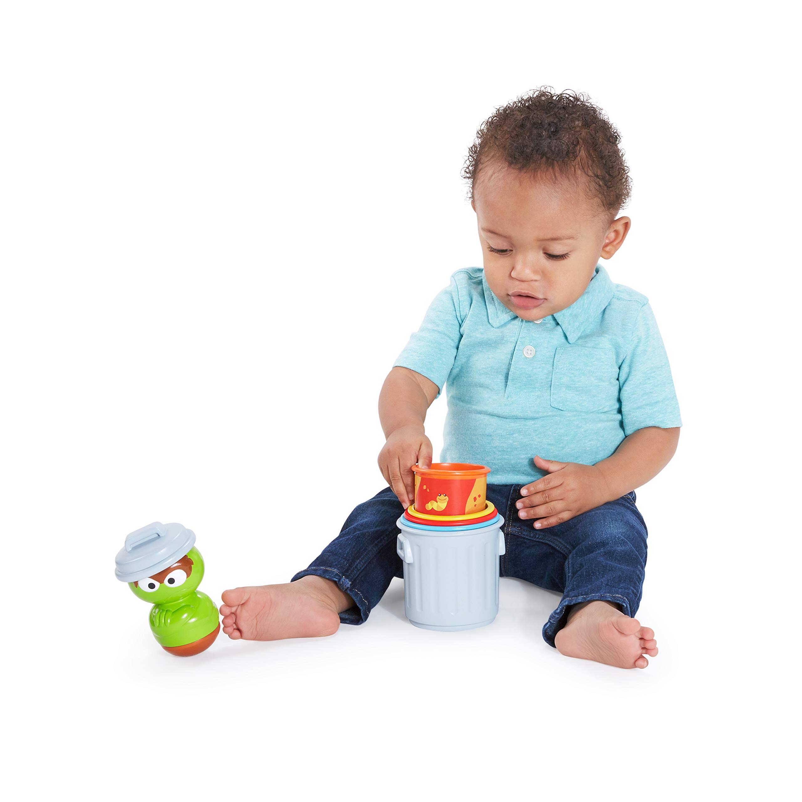 Bright Starts Sesame Street Oscar the Grouch’s Stacking Cans Stackable Cups, Ages 3-12 months