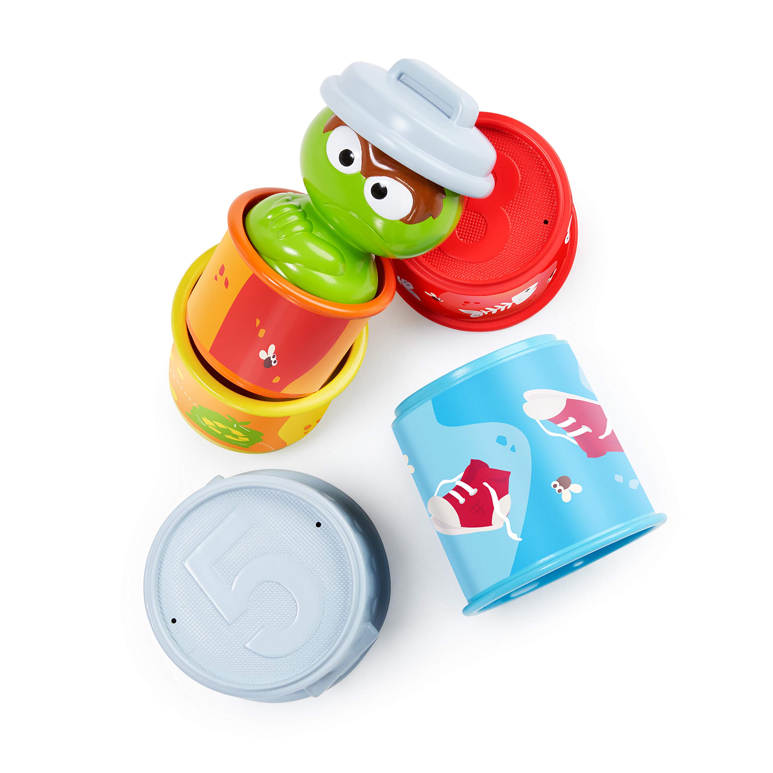 Bright Starts Sesame Street Oscar the Grouch’s Stacking Cans Stackable Cups, Ages 3-12 months